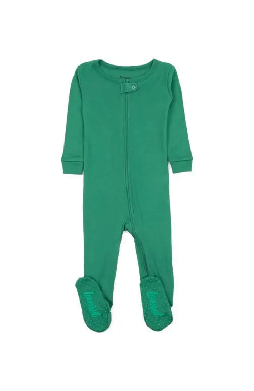 LEVERET Footed Solid Cotton Matching Family Pajamas - Green