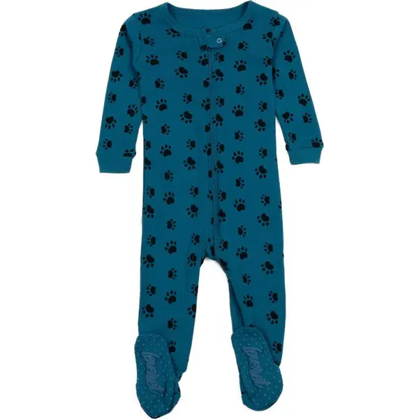 LEVERET Footed Printed Cotton Matching Family Pajamas - Blue Dog Paw