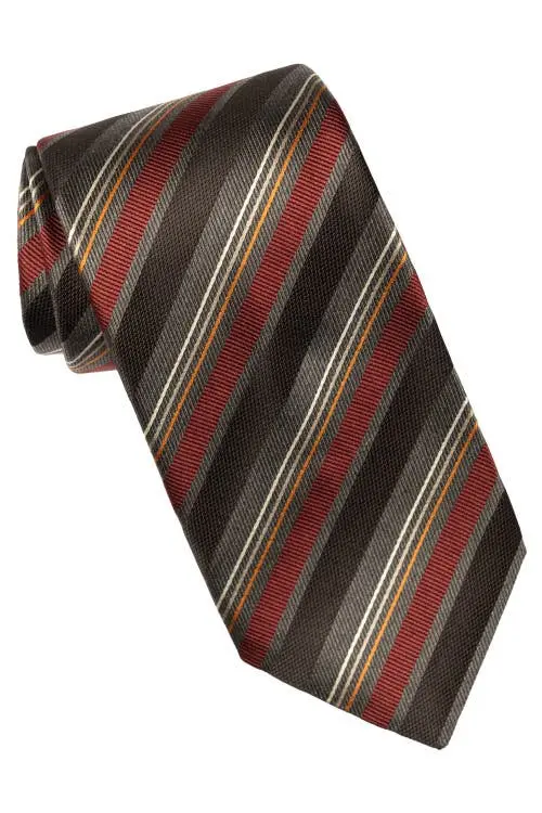 ELIZABETTA Striped Jacquard Neck Tie - Steel Grey And Burgundy