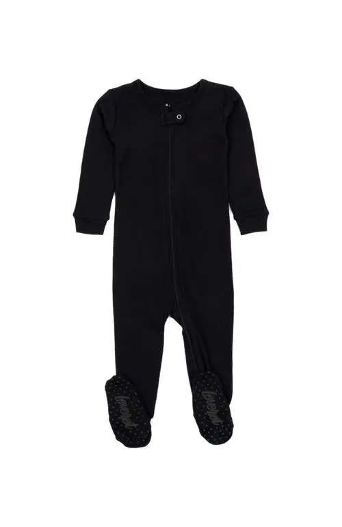 LEVERET Footed Solid Cotton Matching Family Pajamas - Black