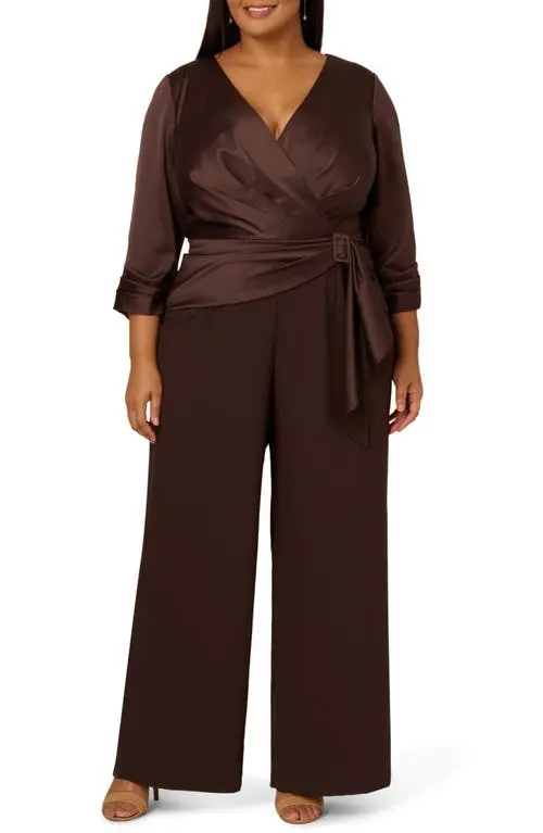 Adrianna Papell Belted Satin Jumpsuit