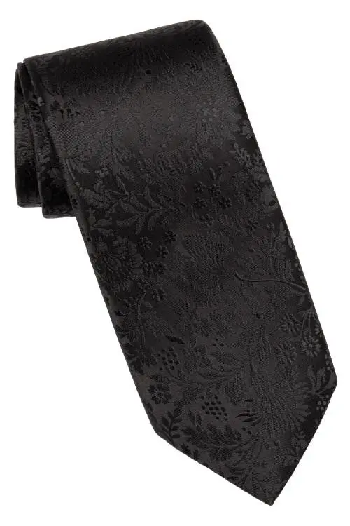 ELIZABETTA Goldoniextra Long Silk Jacquard Neck Tie - Black