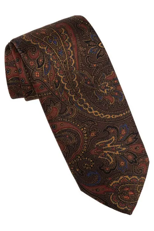 ELIZABETTA Extra Long Printed Madder Silk Neck Tie - Brown