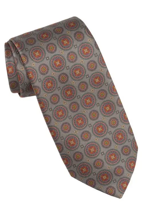 ELIZABETTA Printed Madder Silk Neck Tie - Blue Grey