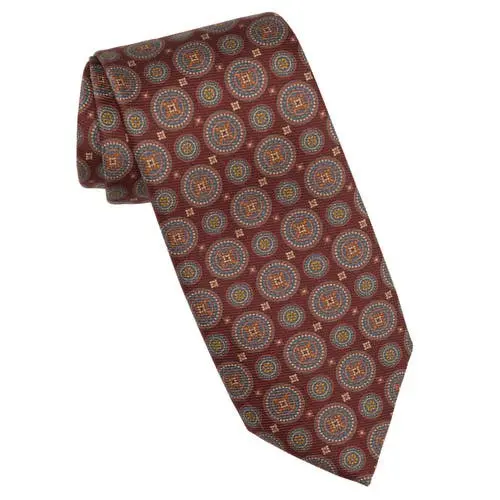 ELIZABETTA Printed Madder Silk Neck Tie - Burgundy
