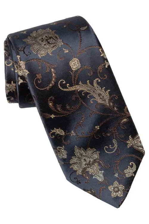 ELIZABETTA Extra Long Silk Jacquard Necktie - Midnight Blue