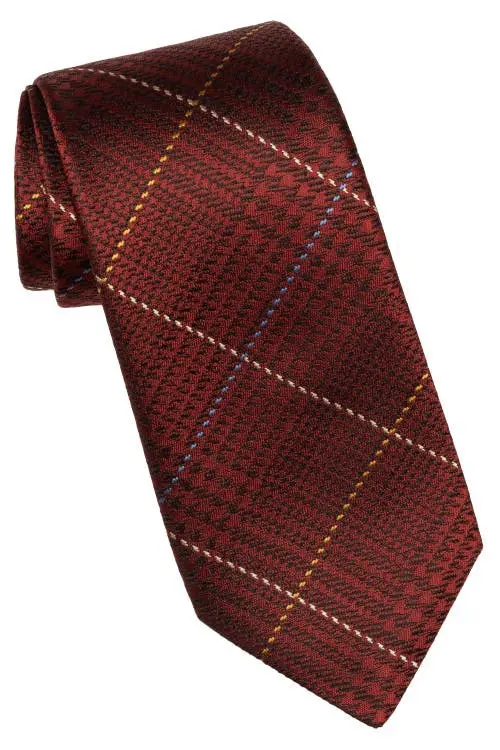 ELIZABETTA Spoleto Extra Long Silk Jacquard Neck Tie - Dark Red