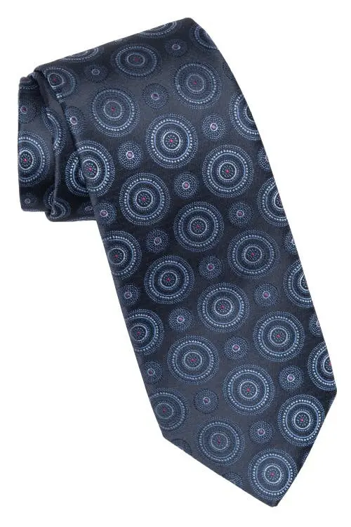 ELIZABETTA Cefalù Extra Long Silk Jacquard Neck Tie - Navy And Blue