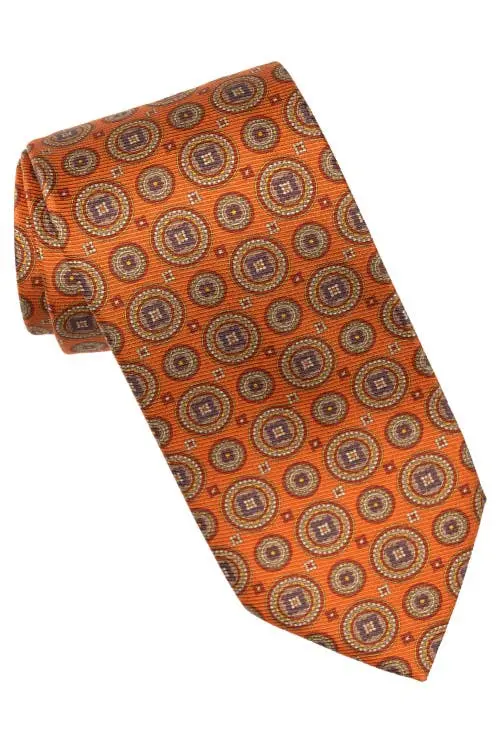ELIZABETTA Extra Long Printed Madder Silk Necktie - Orange