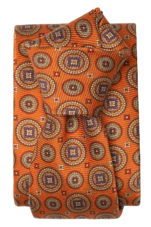 ELIZABETTA Extra Long Printed Madder Silk Necktie - Orange