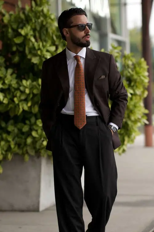 ELIZABETTA Extra Long Printed Madder Silk Necktie - Orange