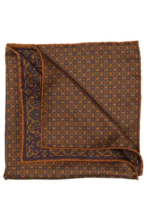 ELIZABETTA Lariodouble Sided Silk Pocket Square For - Orange & Purple