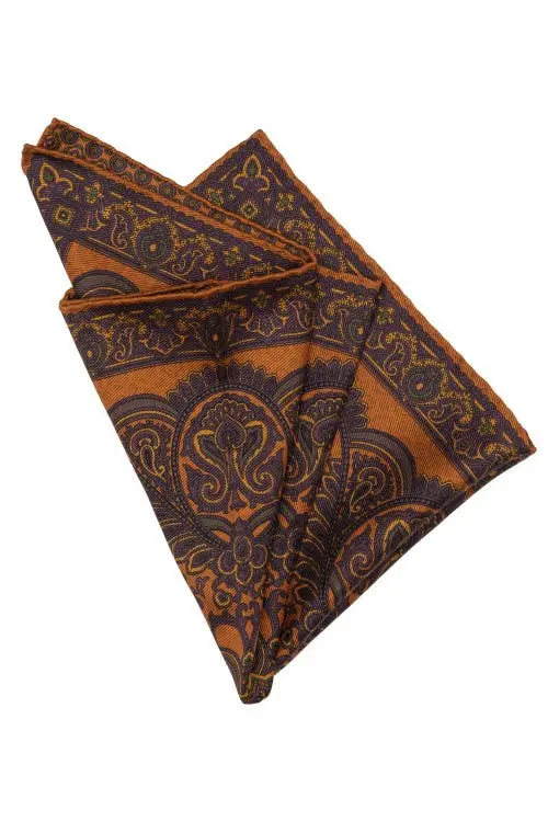 ELIZABETTA Lariodouble Sided Silk Pocket Square For - Orange & Purple