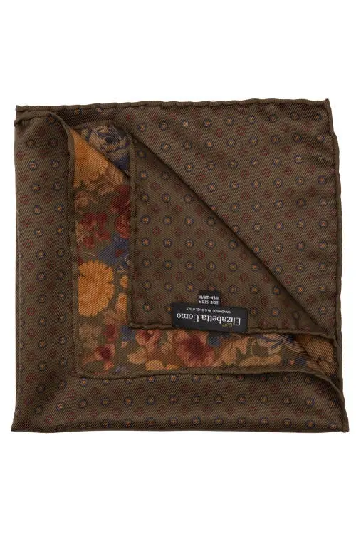 ELIZABETTA Vicodouble Sided Silk Pocket Square For - Olive Green