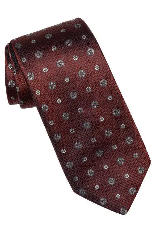 ELIZABETTA Benelli Extra Long Silk Jacquard Neck Tie - Burgundy