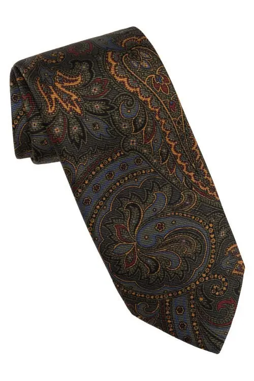 ELIZABETTA Marsala Printed Madder Neck Tie - Forest Green