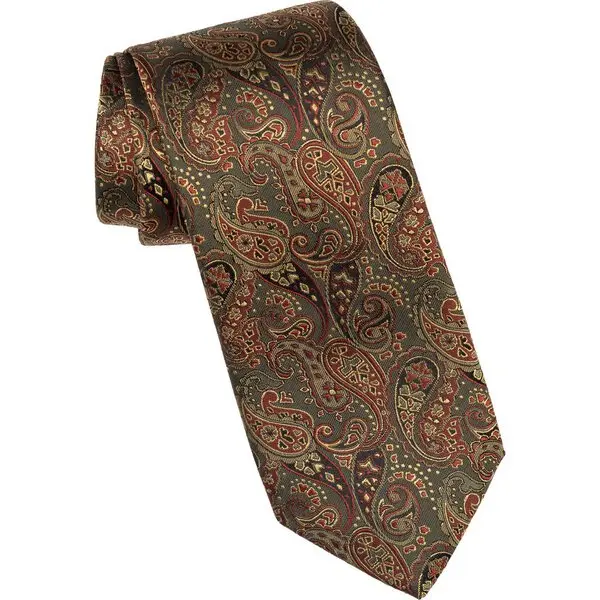 ELIZABETTA Trebbiano Silk Jacquard Necktie - Olive Green