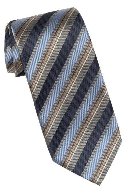 ELIZABETTA Extra Long Silk Jacquard Neck Tie - Blue And Grey