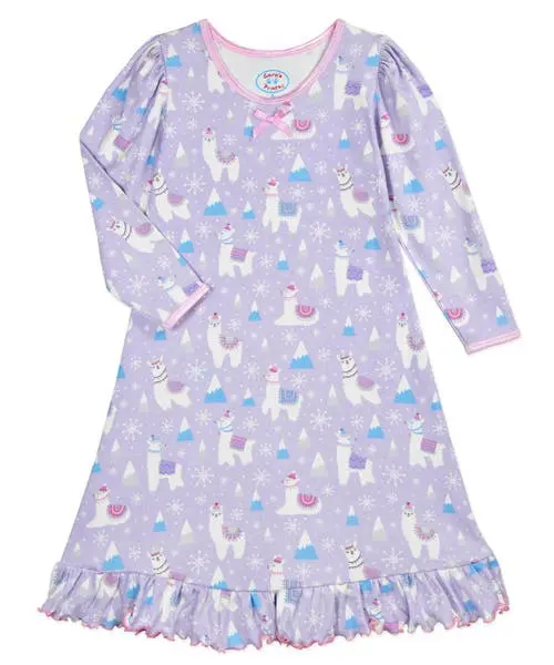 SARA’S PRINTS Long Sleeve Classic Nightgown - Holiday Llama