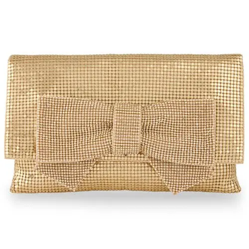 WHITING & DAVIS Gemma Crystal Bow Clutch - Metallic Gold