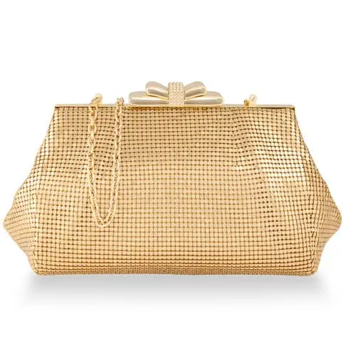 WHITING & DAVIS Blake Bow Clutch - Metallic Gold