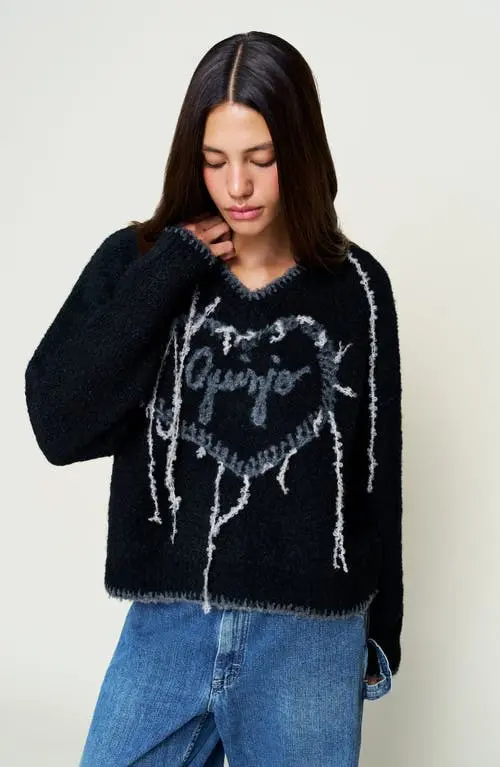 GUIZIO Heart Wool Sweater - Black