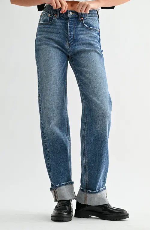 JEMINA DENIM Cuffed Wide Leg Jeans - Medium Blue