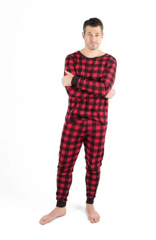 LEVERET Cotton Plaid Matching Family Holiday Pajamas - Plaid Black & Red