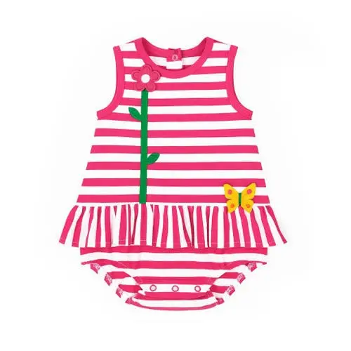 FLORENCE EISEMAN Stripe Knit Romper With Flower Appliqu - Fuchsia/white