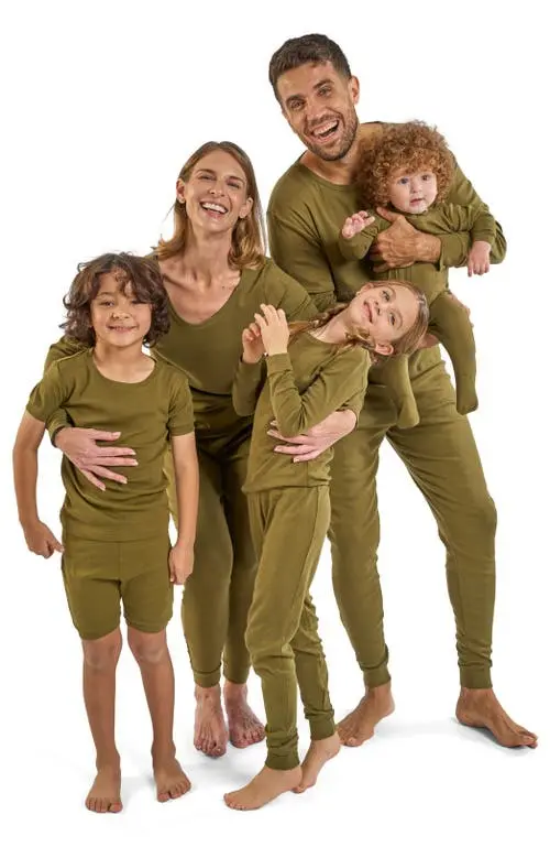 LEVERET Cotton Solid Matching Family Pajamas - Olive