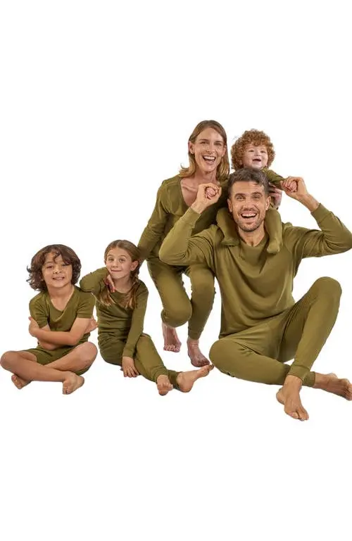 LEVERET Cotton Solid Matching Family Pajamas - Olive