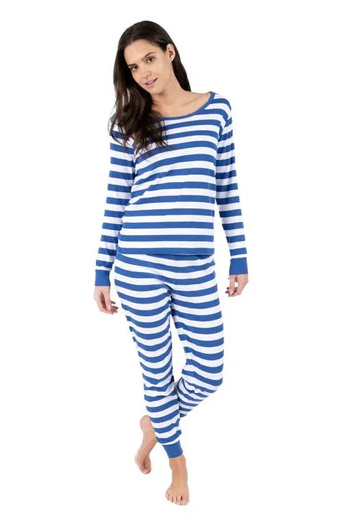 LEVERET Cotton Striped Matching Family Pajamas - Blue & White
