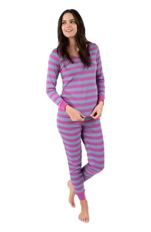 LEVERET Cotton Striped Matching Family Pajamas - Purple & Denim