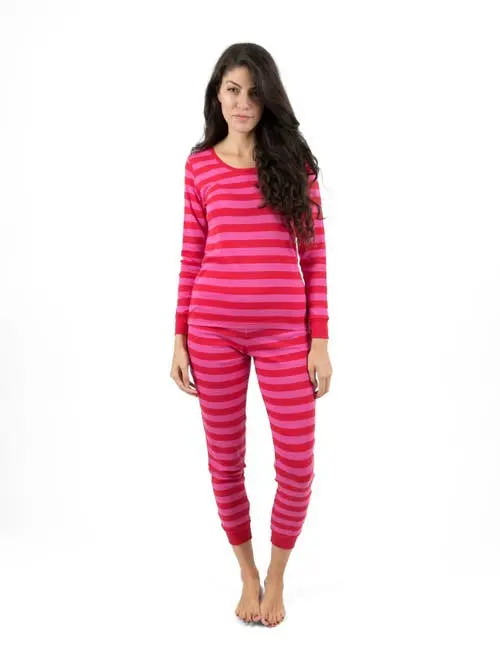 LEVERET Cotton Striped Matching Family Pajamas - Red & Pink