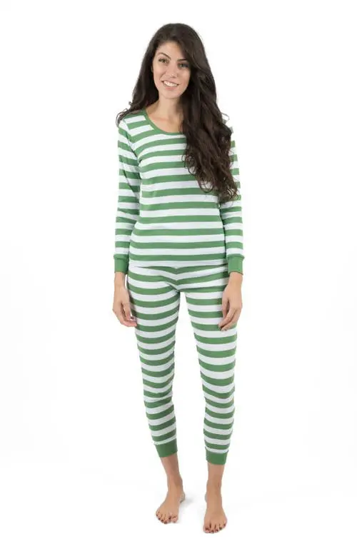 LEVERET Cotton Striped Matching Family Holiday Pajamas - Green & White