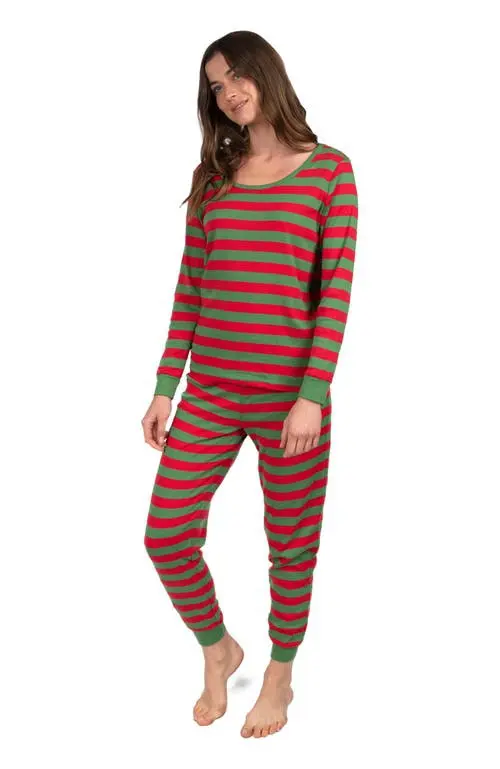 LEVERET Cotton Striped Matching Family Holiday Pajamas - Red & Green
