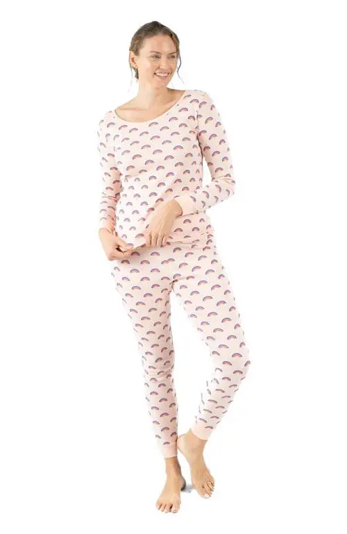 LEVERET Cotton Matching Family Pajamas - Rainbow Peach