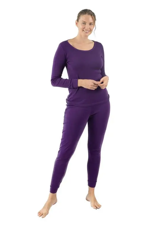 LEVERET Cotton Solid Matching Family Pajamas - Dark Purple