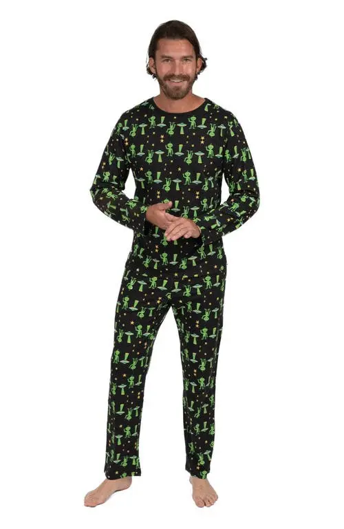 LEVERET Loose Fit Cotton Matching Family Pajamas - Alien
