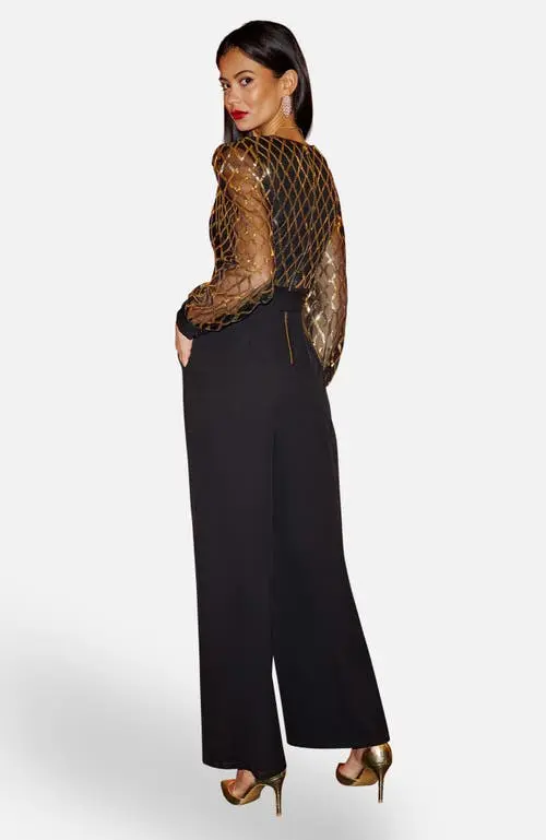 YUMI Sequin Wrap Over Jumpsuit - Black