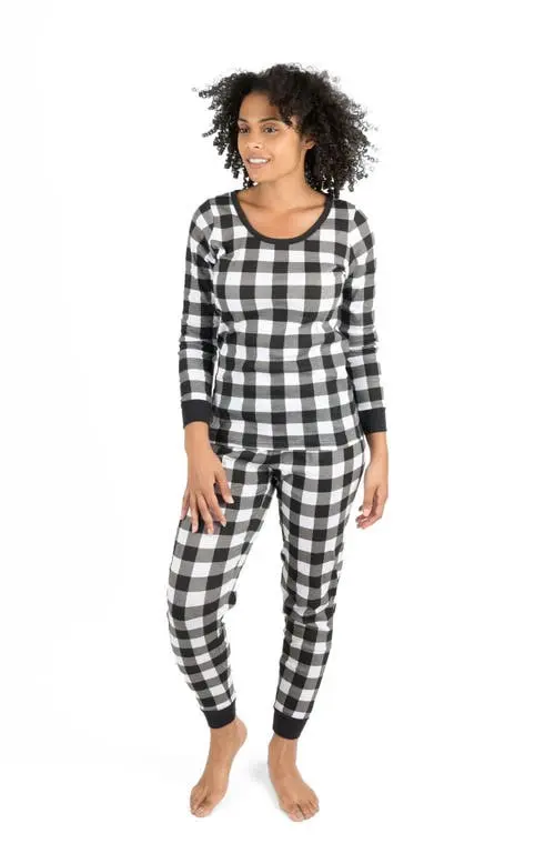 LEVERET Cotton Plaid Matching Family Holiday Pajamas - Plaid Black & White
