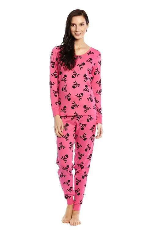 LEVERET Cotton Matching Family Halloween Pajamas - Pink Skulls