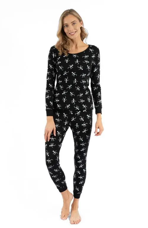 LEVERET Cotton Matching Family Halloween Pajamas - Skeleton Black