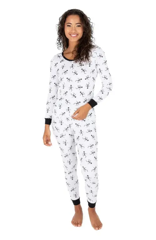 LEVERET Cotton Matching Family Halloween Pajamas - Skeleton White