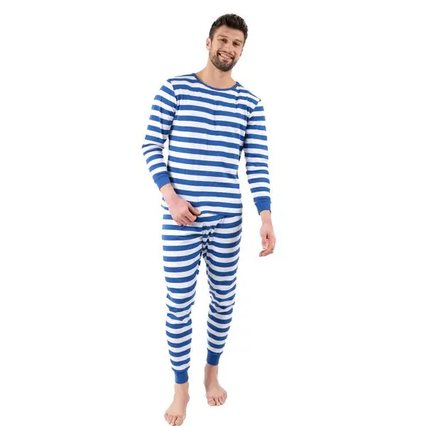LEVERET Cotton Striped Matching Family Holiday Pajamas - Blue & White