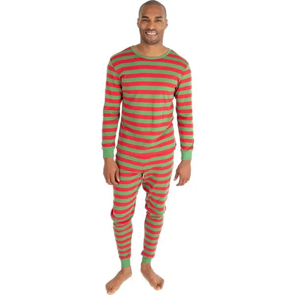 LEVERET Cotton Striped Matching Family Holiday Pajamas - Red & Green
