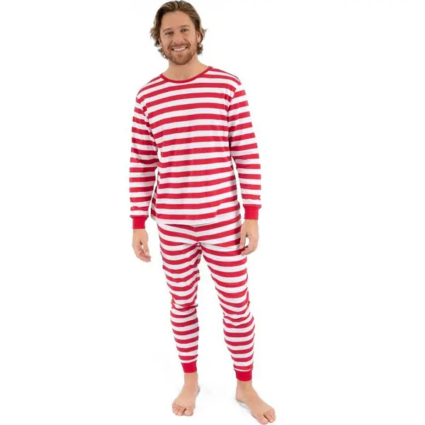 LEVERET Cotton Striped Matching Family Holiday Pajamas - Red & White