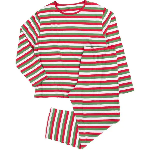 LEVERET Cotton Striped Matching Family Holiday Pajamas - Red White & Green