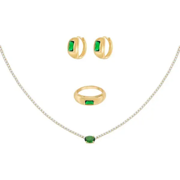 BEARFRUIT JEWELRY Emerald Rectangle Jewelry Set - Gold