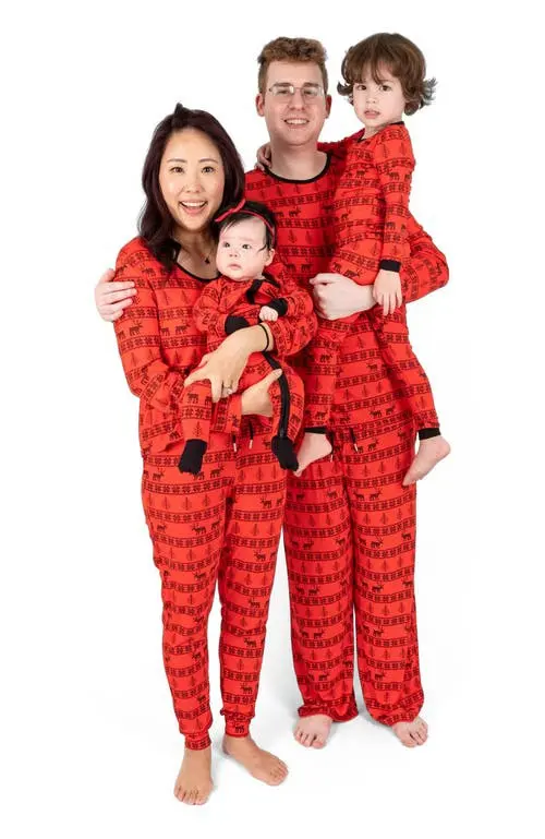 LEVERET Viscose Matching Family Holiday Pajamas - Reindeer